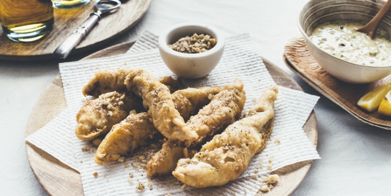 Beer battered fish with a macadamia dust - Australian Macadamias